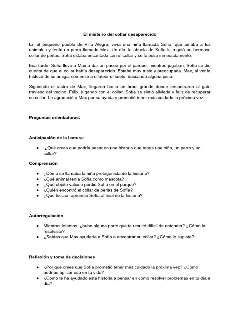 El collar perdido de Sofía y Max | PDF