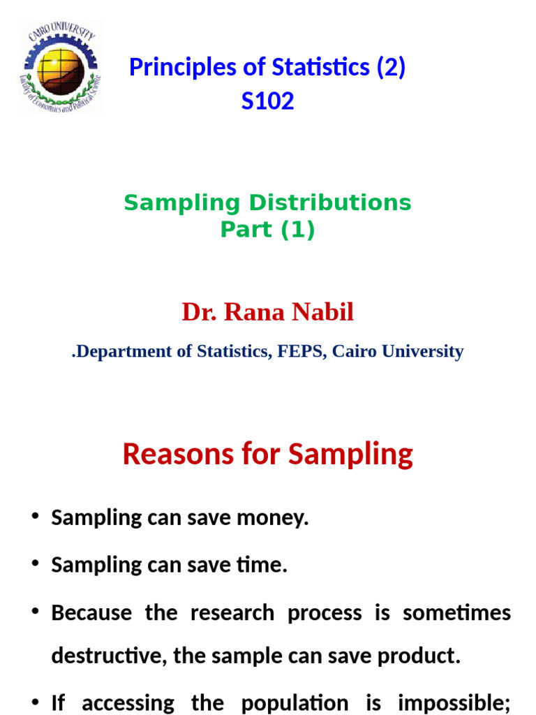 Lecture 11 - SE102 - Sampling Distributions - Part (1) 4 | PDF | Probability Distribution | Mean