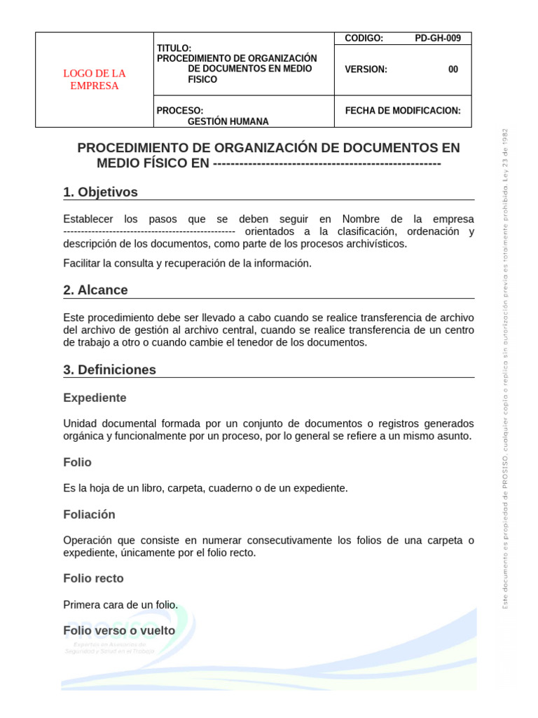 PD-GH-009 Procedimiento de Organización de Documentos en Medio Físico ...