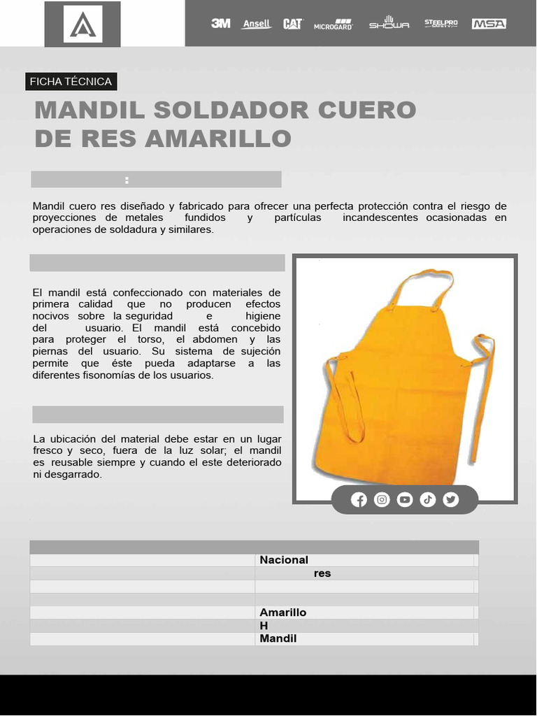 Mandil Soldador Cuero de Res Amarillo | PDF