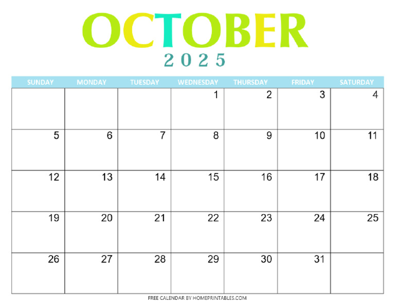 Oct 25 Calendar by Home Printables | PDF