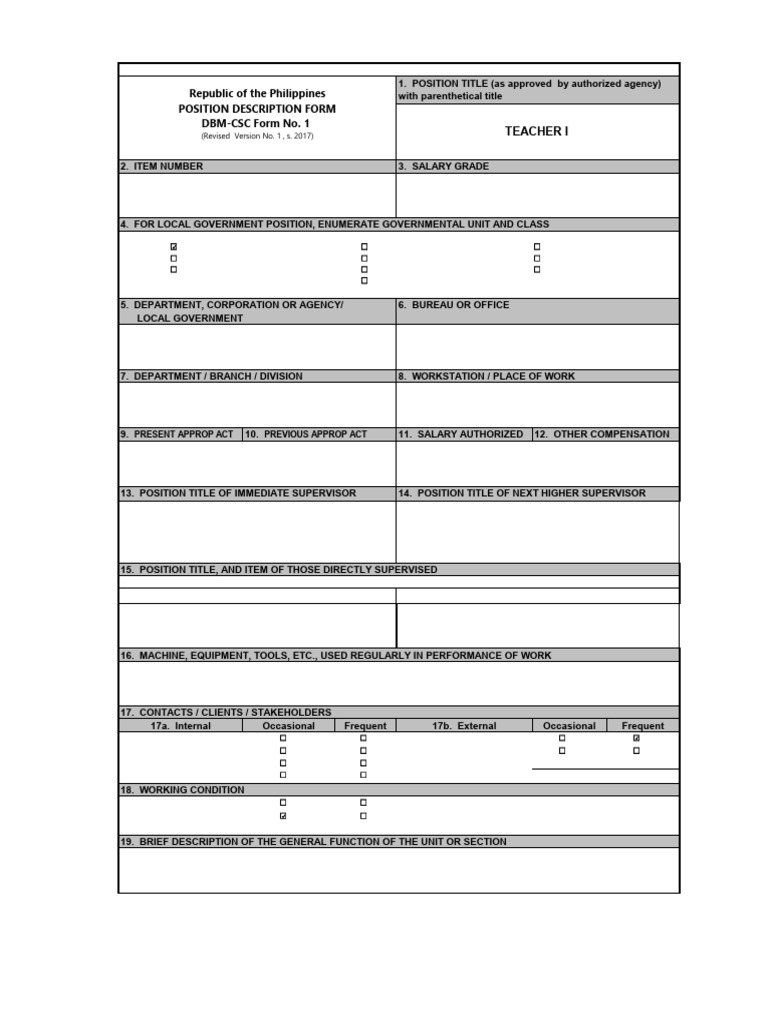 Teacher I Position Description Form | PDF | Business | Government