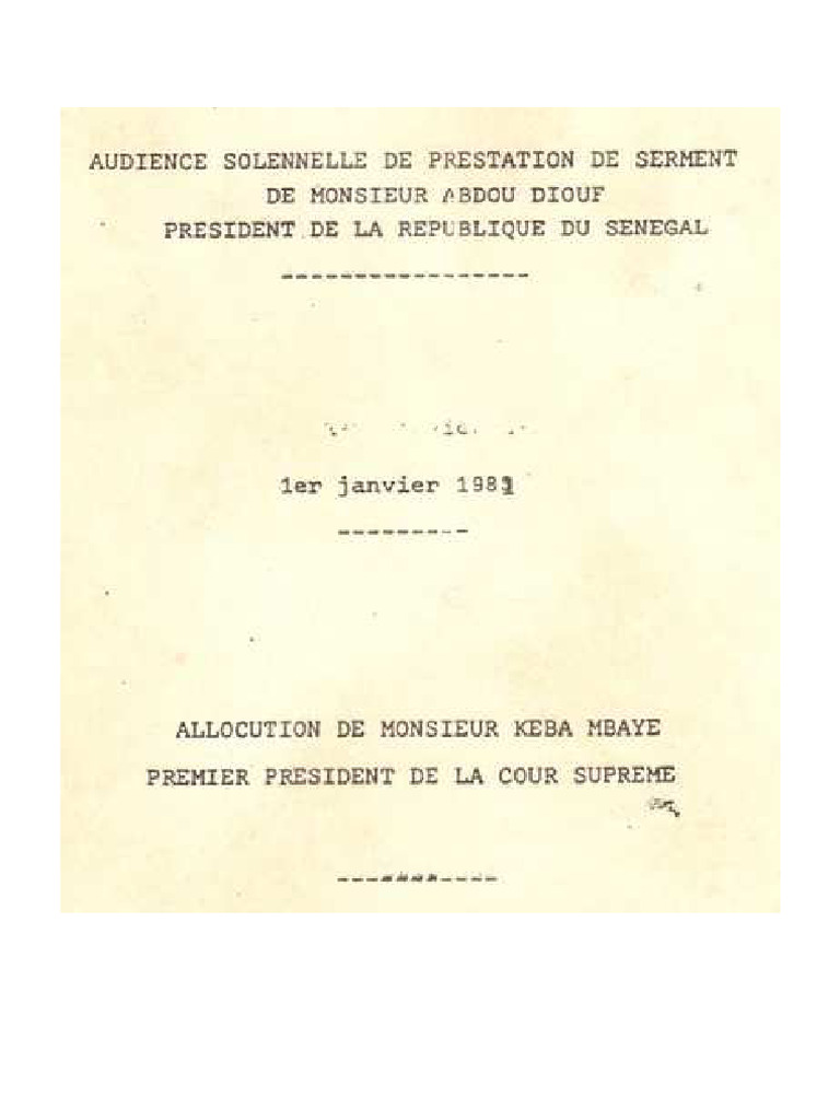 Allocution Du Juge Keba Mbaye Le 1er Janvier 1981 A Loccasion de La ...