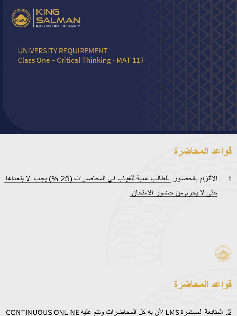 Class One - MAT 117 - Critical Thinking | PDF