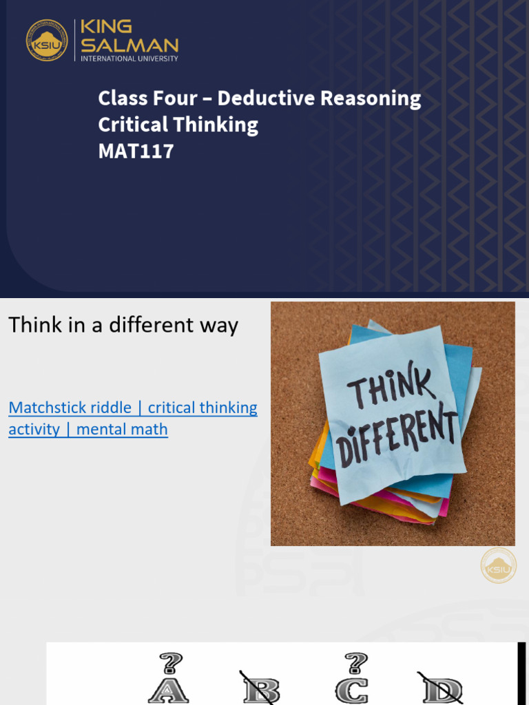 Class Four Deductive Reasoning Critical Thinking MAT117 | PDF