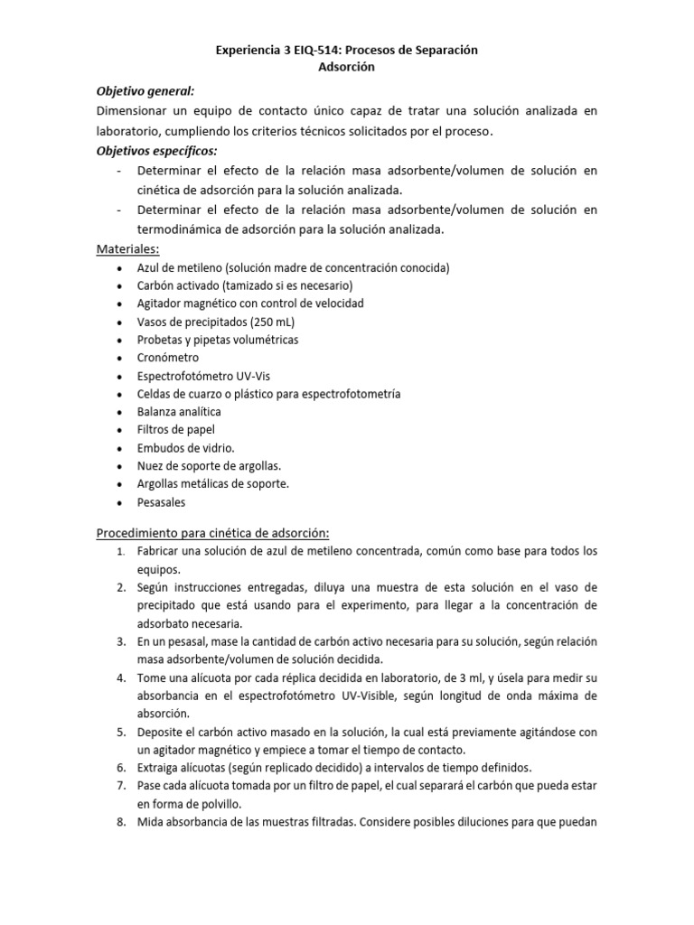 Procedimiento 3 - Lab Adsorción | PDF | Adsorción | Concentración