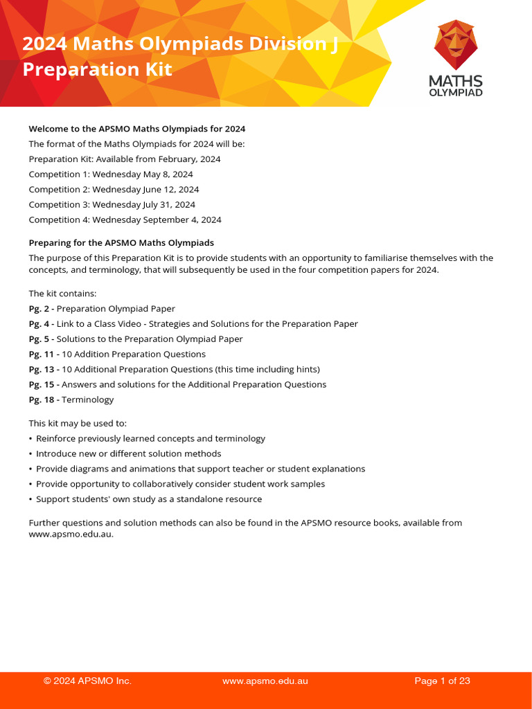APSMO 2024 Maths Olympiad Guide | PDF | Area | Litre