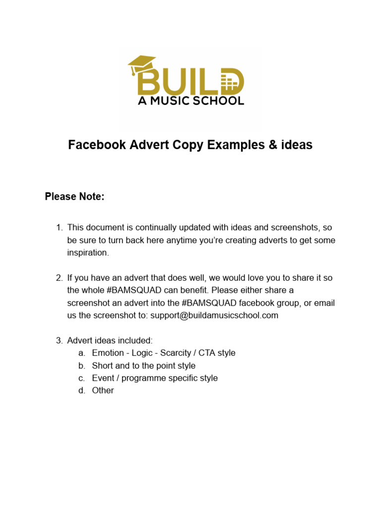 Facebook Advert Copy Examples & Ideas | PDF | Advertising