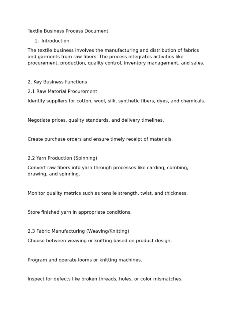Textile Business Process | PDF
