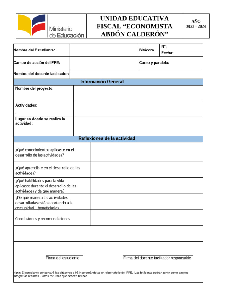 MODELO-BITACORA1 Modelo de Bitácora para El Programa | PDF | Economista ...