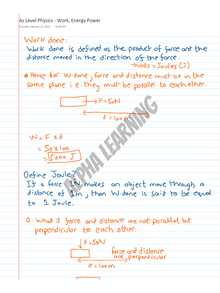 As Level Physics: Work, Energy, Power | PDF