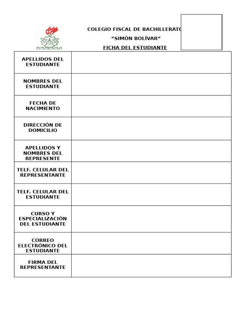 Ficha de Datos Personales Del Estudiante | PDF