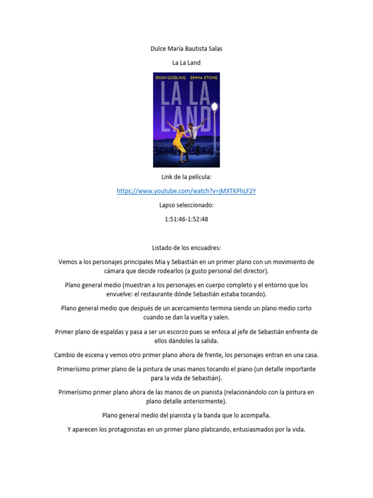 Análisis de Encuadres en La La Land | PDF