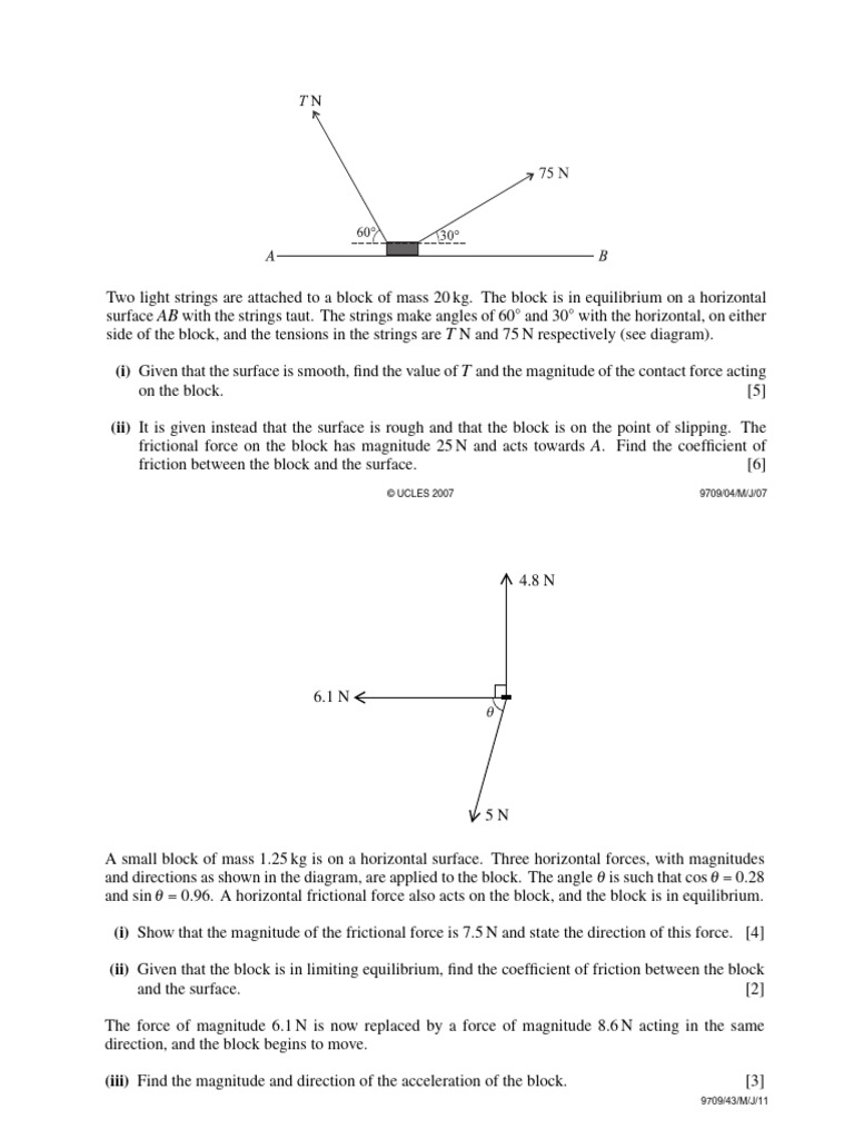 F04 - Equilibrium With Block On Horizontal Surface - QP | PDF