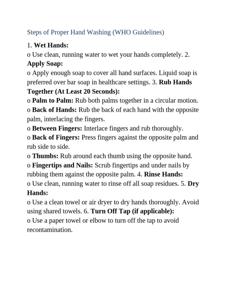 Steps of Proper Hand Washing | PDF