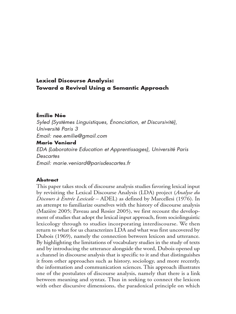 Lexical Discourse Analysis Toward A Revival Using A Semantic Approach | PDF | Discourse | Semantics