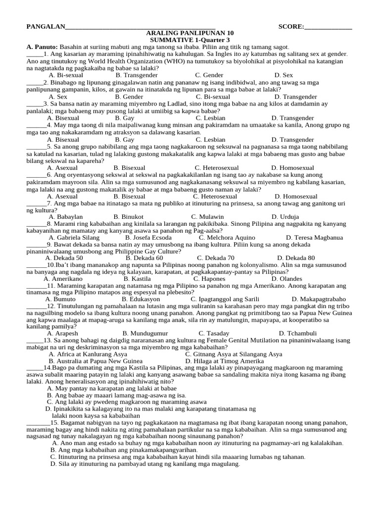 Ap10 Summative 1.3rd Quarter | PDF