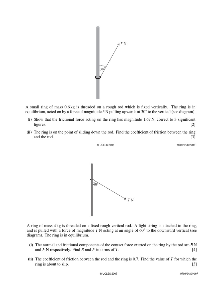 F13 - Limiting Equilibrium With Ring and Vertical Rod - QP | PDF | Force | Tension (Physics)