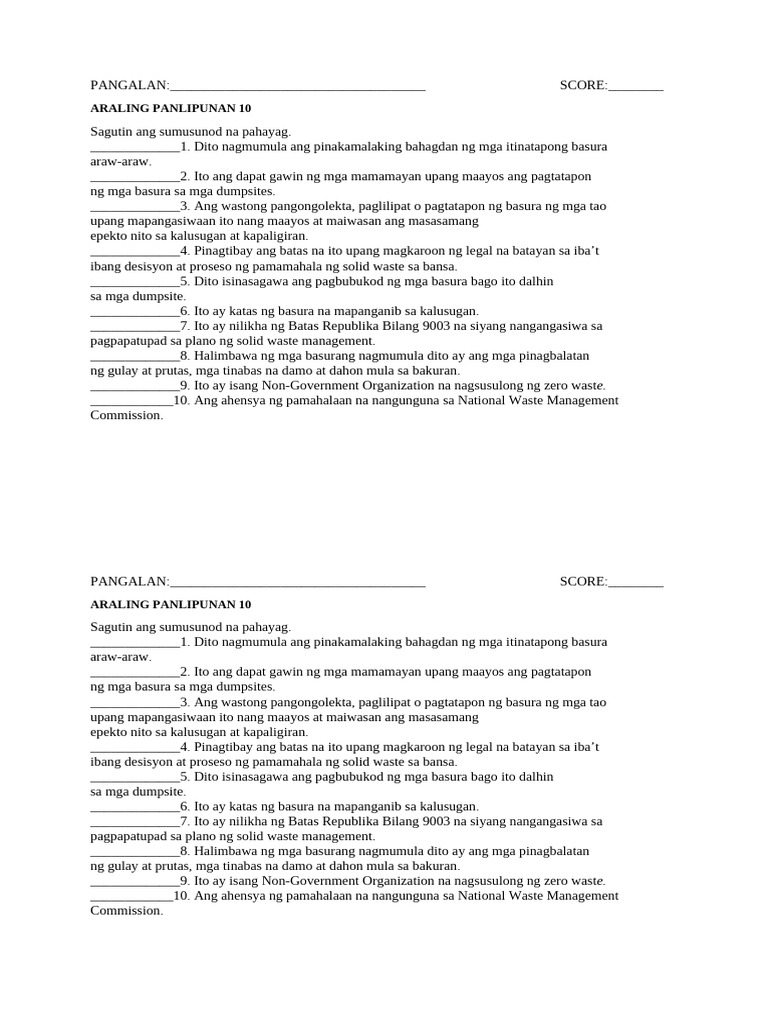 AP 10 SEATWORK - Module 2.solid Waste | PDF