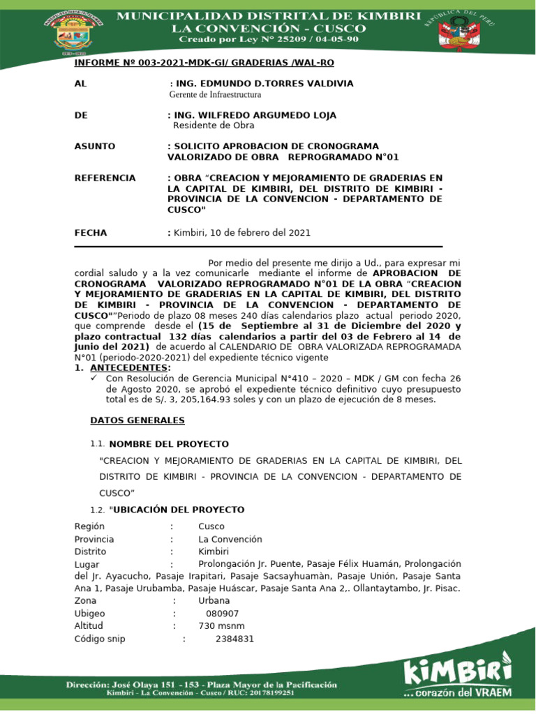 INFORME N°03 Reprogramacion de Obra | PDF