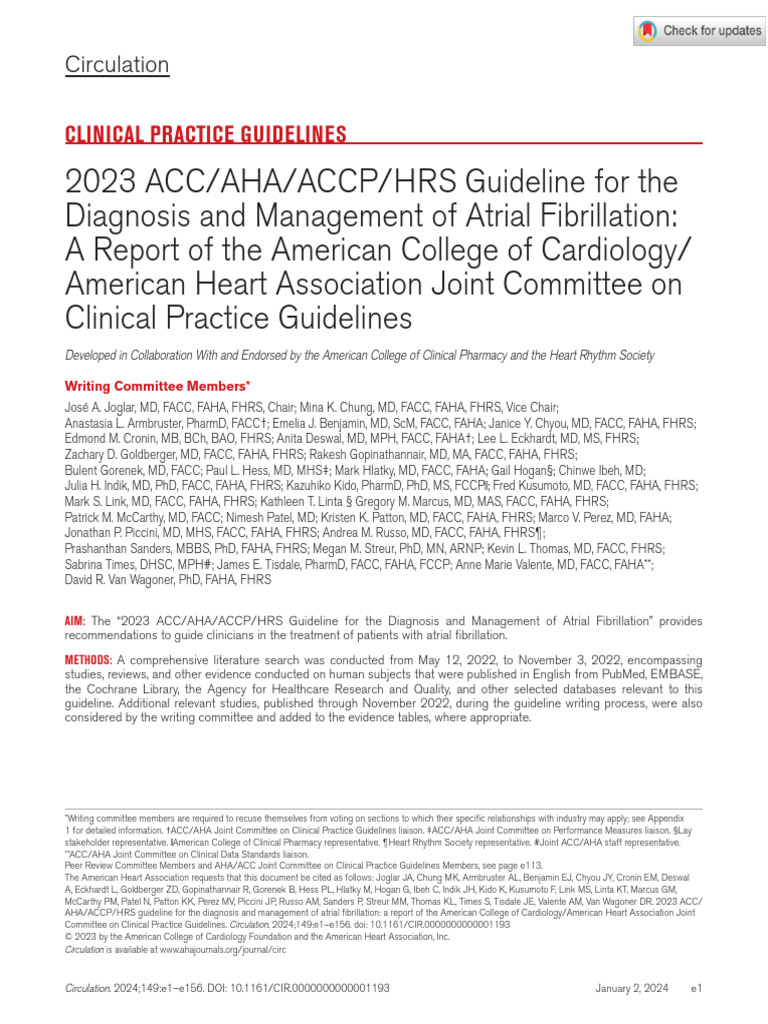 2023 Atrial Fibrillation Management Guidelines | PDF | Clinical ...