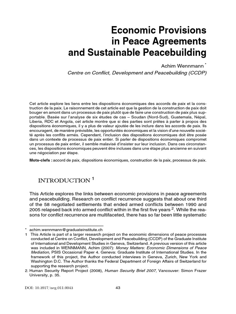 Economic Provisions in Peace Agreements and Sustainable Peacebuilding ...