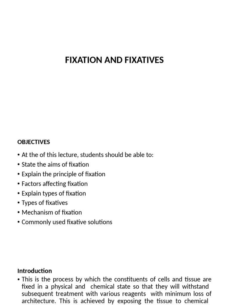 Fixation and Fixatives Lecture Slide | PDF | Fixation (Histology ...