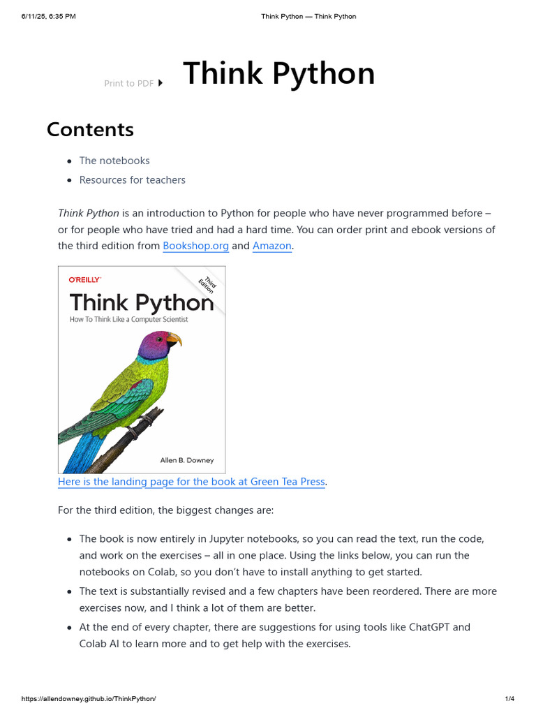 Think Python Third Edition - How To Think Like A Computer Scientist | PDF | Python (Programming ...