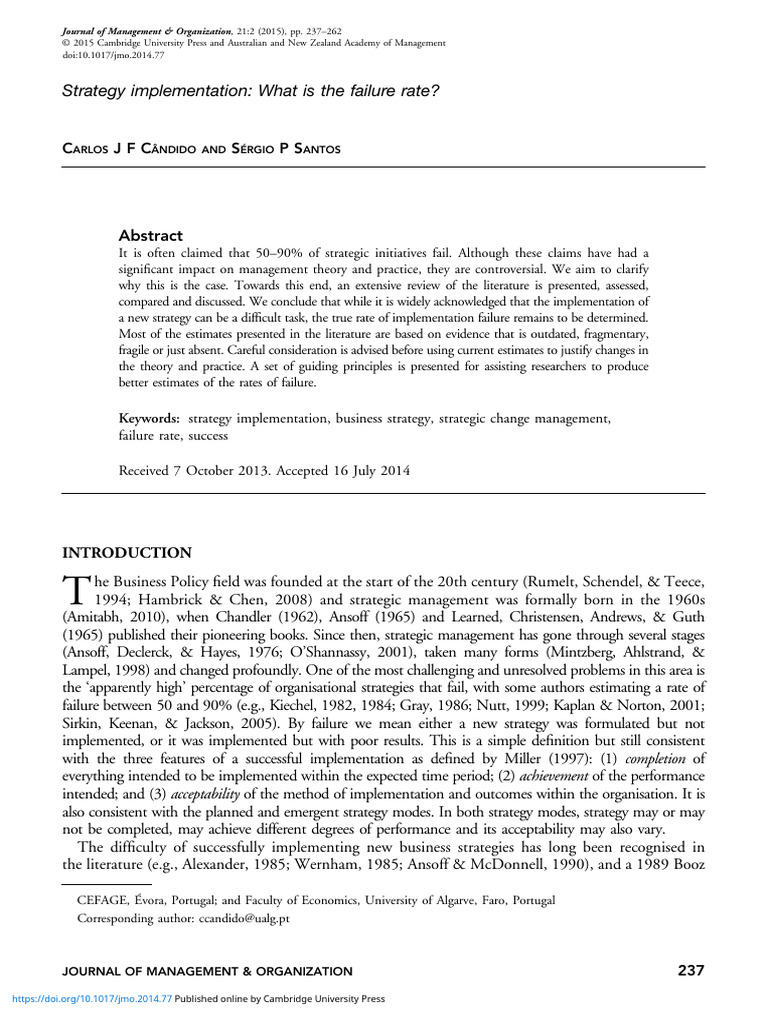 Strategy Implementation Failure Rates Explained | PDF | Strategic ...