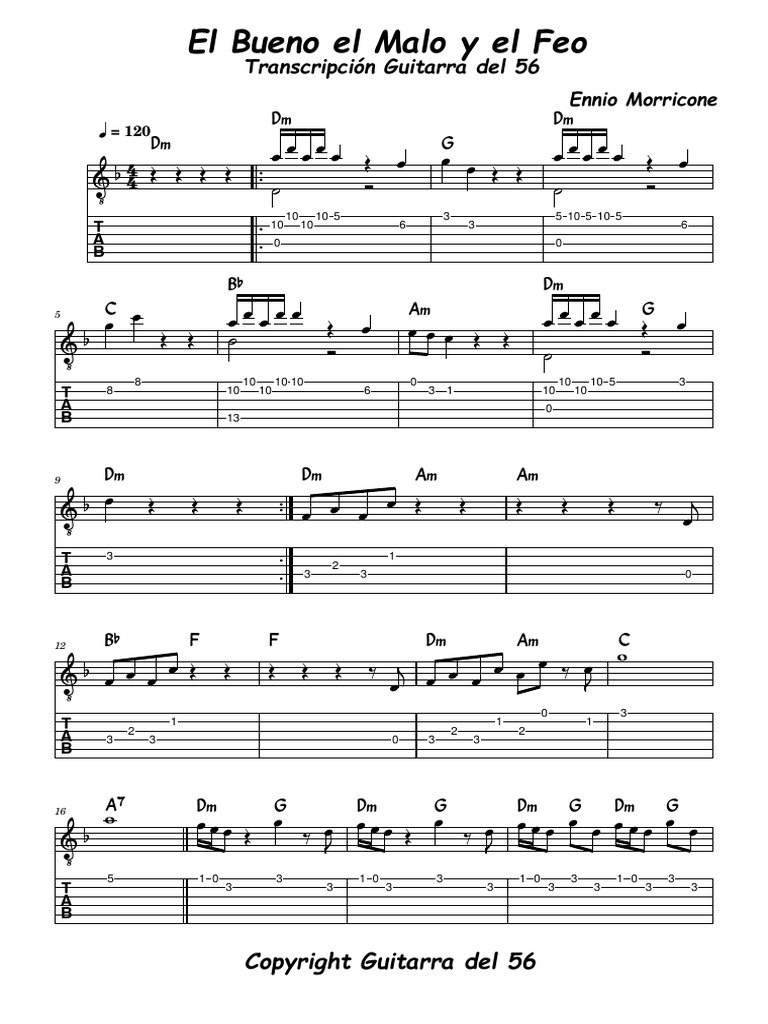 Transcripción de Guitarra del 56 | PDF