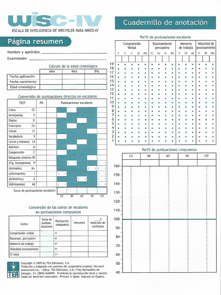 Hoja de Respuesta Wisc IV | PDF