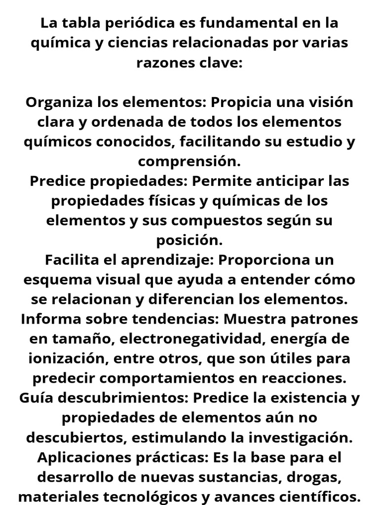 La Tabla Periódica Es Fundamental en La Química y Ciencias Relacionadas ...