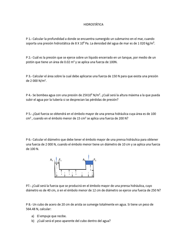 Problemas de Hidrost-Tica | PDF
