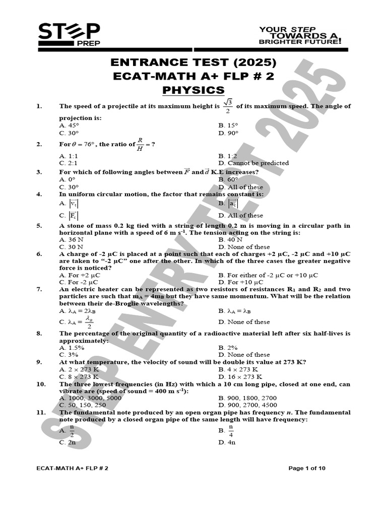 Ecat-math-A+ FLP # 2 (Student Copy) - 2025 | PDF | Chemical Bond | Alkene