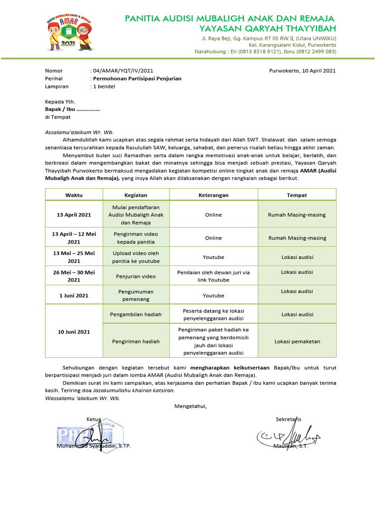 Surat Undangan Juri AMAR 2021 TTD | PDF