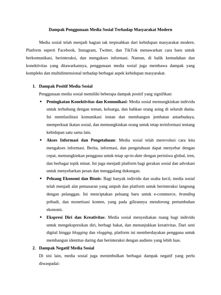 Dampak Penggunaan Media Sosial Terhadap Masyarakat Modern | PDF
