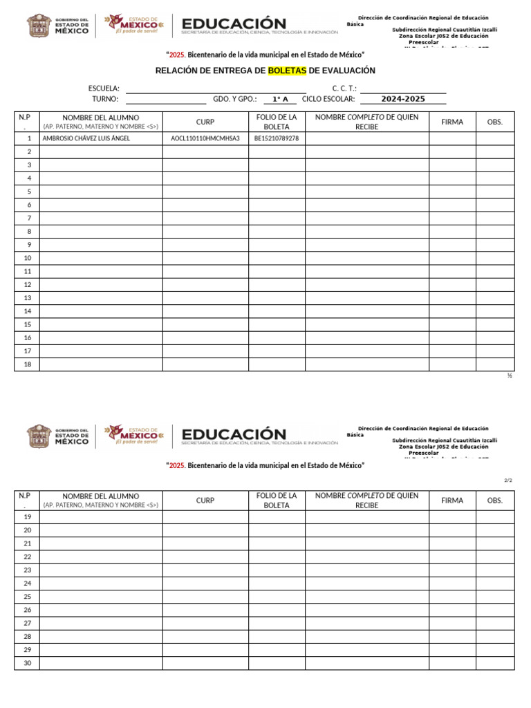 Form. Entrega de Boletas y Certificados | PDF | Etapas educativas | Infancia