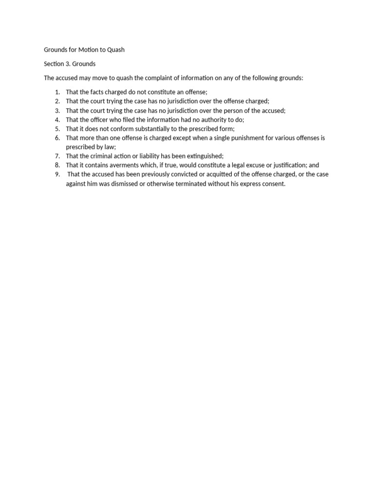 Grounds For Motion To Quash | PDF