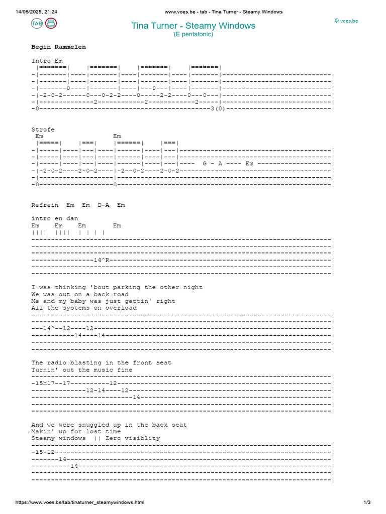 WWW - Voes.be - Tab - Tina Turner - Steamy Windows | PDF | Pop Songs ...