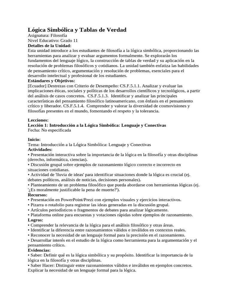 Lógica Simbólica y Tablas de Verdad | PDF | Razonamiento deductivo ...