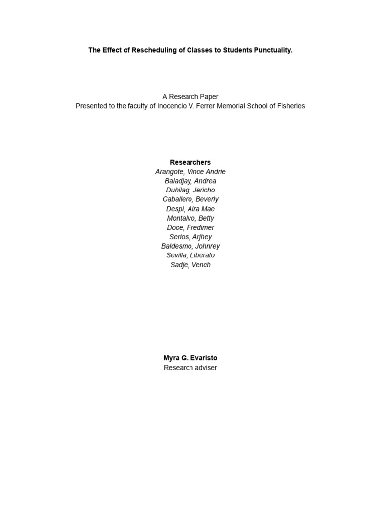 The Effect of Rescheduling of Classes To Students Punctuality | PDF ...