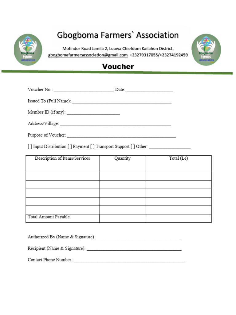 Gbogboma Farmers' Association: Voucher | PDF