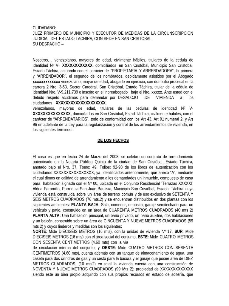 Demanda de Desalojo Nestor | PDF | Propiedad | Barrio residencial