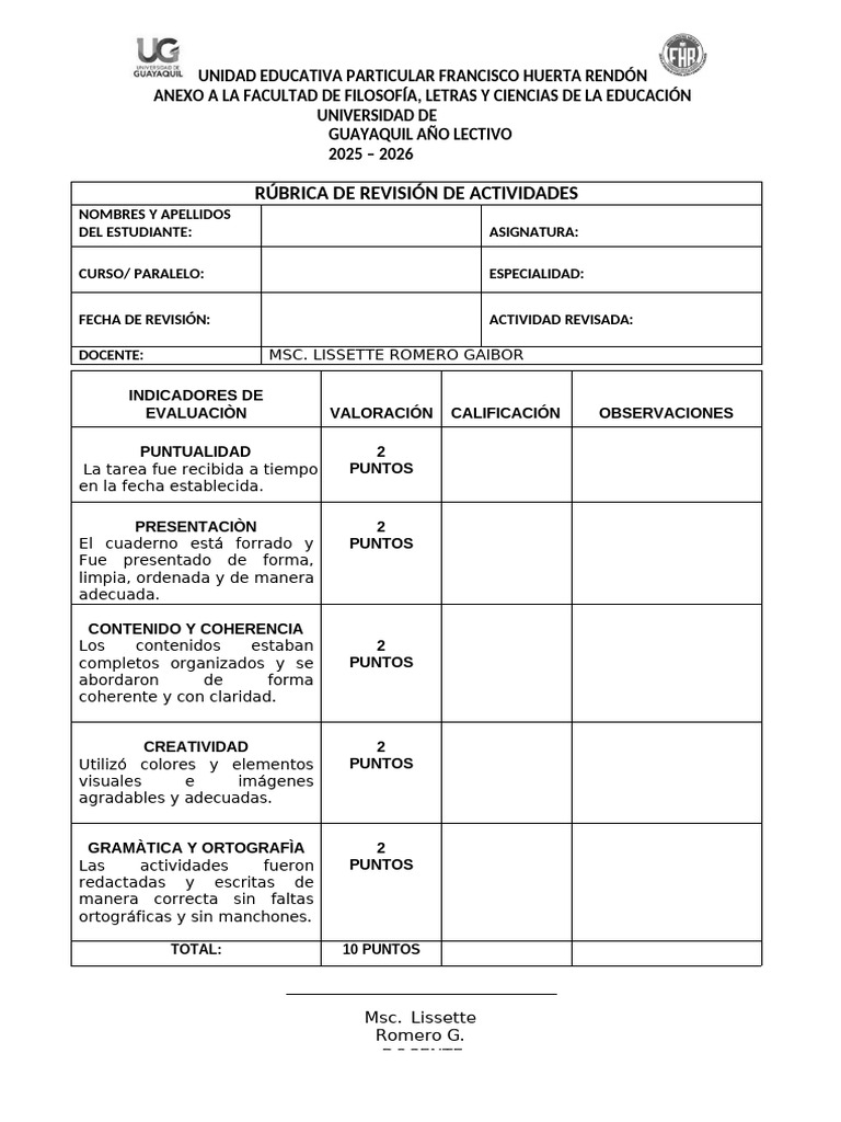 Rubrica Revisión de Cuaderno 2025-2026 | PDF