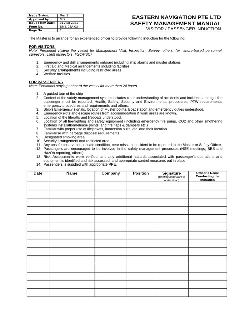 Visitor and Passenger Safety Induction Guide | PDF | Safety ...