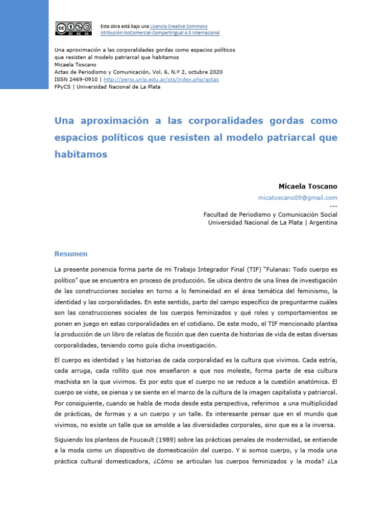 Una Aproximación a Las Corporalidades Gordas. M.toscano | PDF | Belleza | Moda