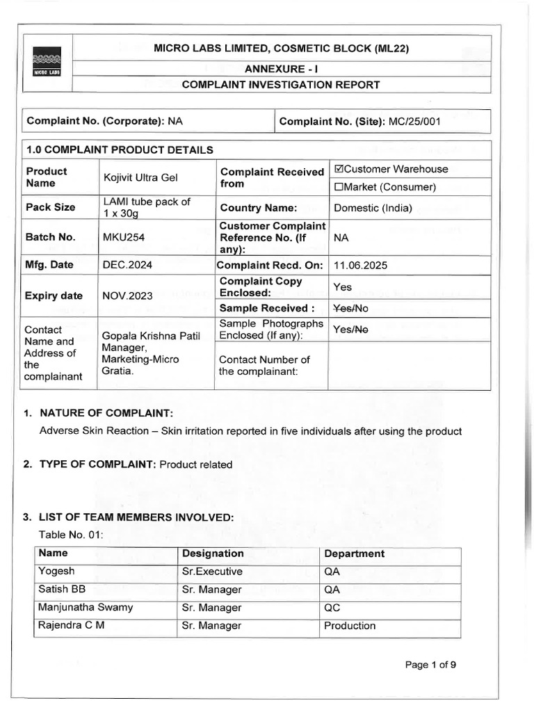 Market Complaint Report | PDF