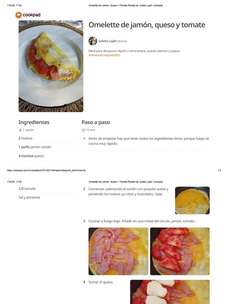 Omelette de Jamón, Queso Y Tomate | PDF | Cocina mediterranea | Cocina del Medio Oriente