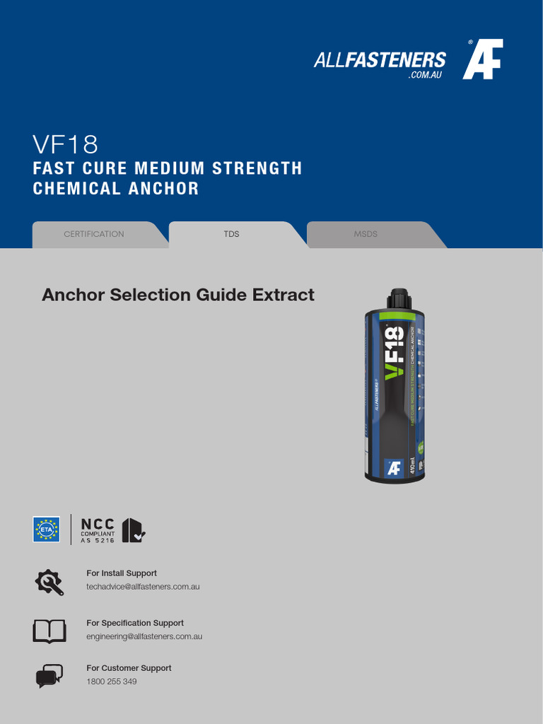 VF18 Chemical Anchor Pricing Guide | PDF | Concrete | Building Materials