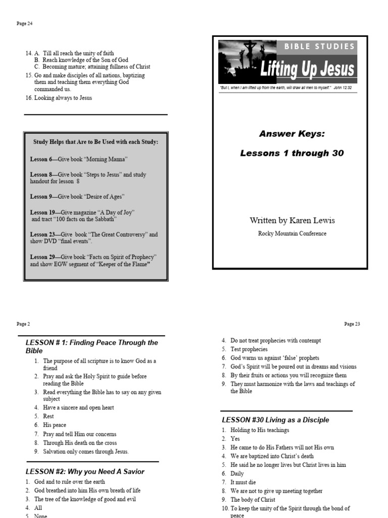 Lifting Up Jesus Bible Studies - Answer Key Lessons 1-30 | PDF | Jesus ...